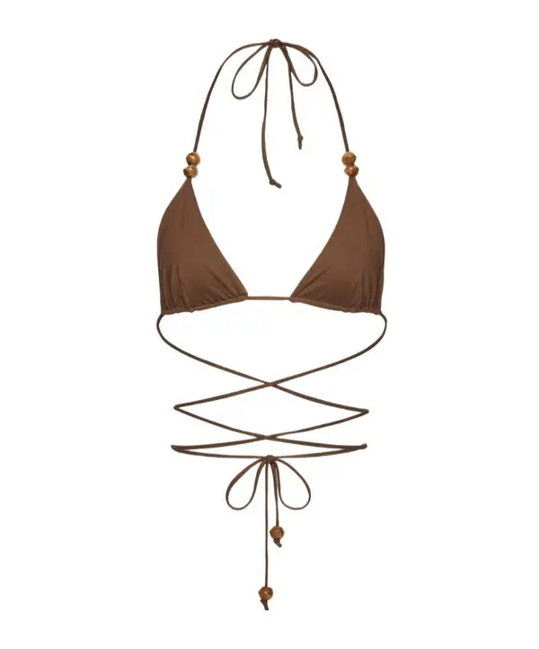 Magda Butrym Strappy Embellished Triangle Bikini Top - Brown