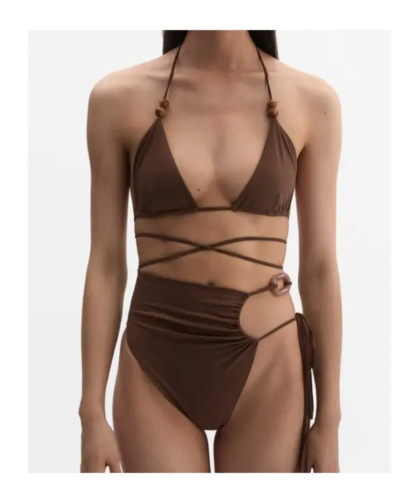 Magda Butrym Strappy Embellished Triangle Bikini Top - Brown