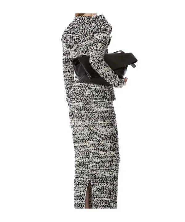 Alberta Ferretti Black And White Bouclé Wool Cross-neck Knit Jacket