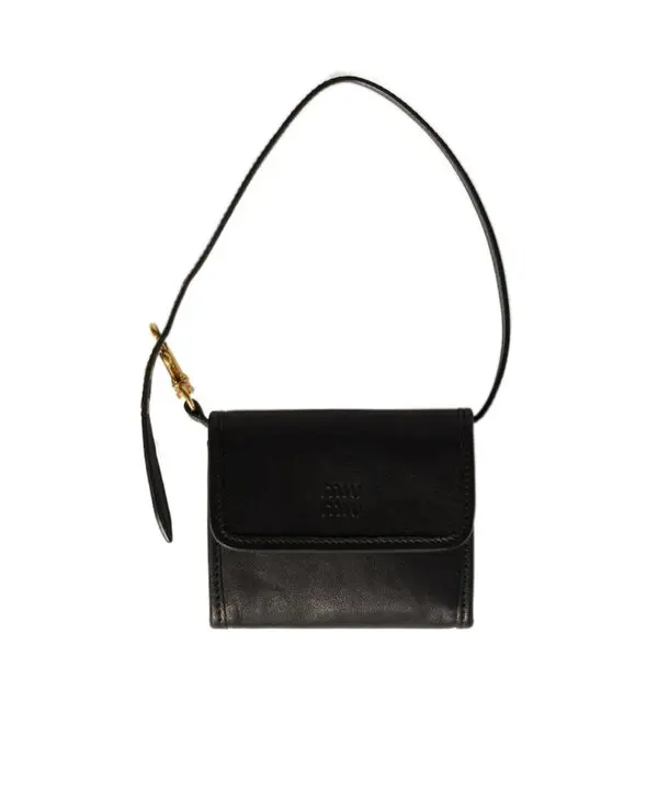 Miu Miu Nappa Leather Wallet With Shoulder Strap - Black