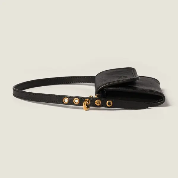 Miu Miu Nappa Leather Wallet With Shoulder Strap - Black