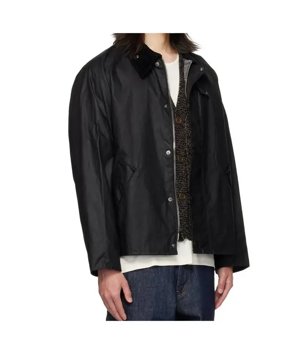 Barbour Waxed Canvas Jacket With Stand Collar And Embroidered Logo
