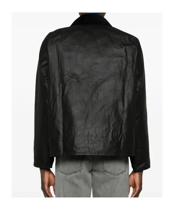 Barbour Waxed Canvas Jacket With Stand Collar And Embroidered Logo