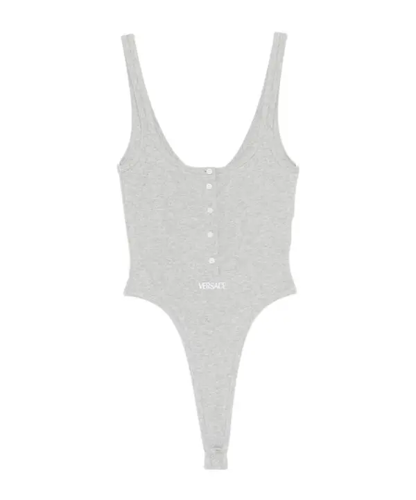 Versace Logo-embroidered Ribbed Bodysuit - Light Gray