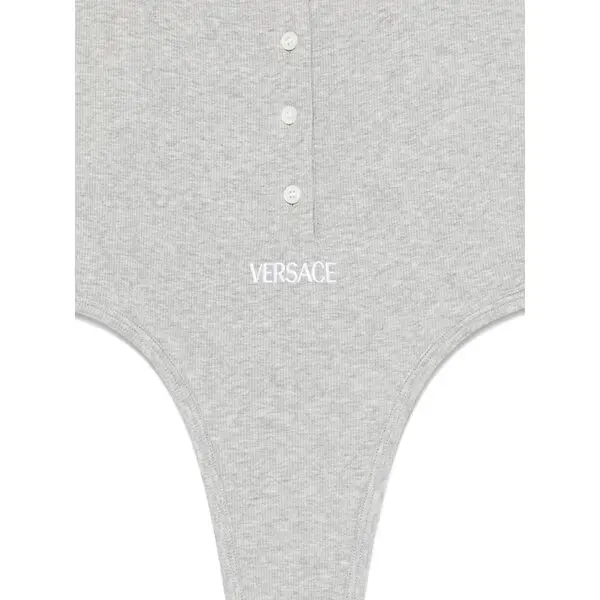 Versace Logo-embroidered Ribbed Bodysuit - Light Gray