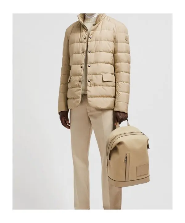 Moncler Malinvern Down Jacket With Hood And Leather Logo Patch - Light Brown
