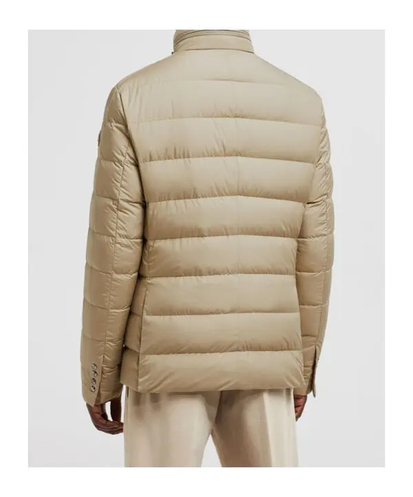 Moncler Malinvern Down Jacket With Hood And Leather Logo Patch - Light Brown