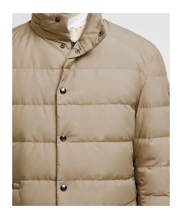 Moncler Malinvern Down Jacket With Hood And Leather Logo Patch - Light Brown