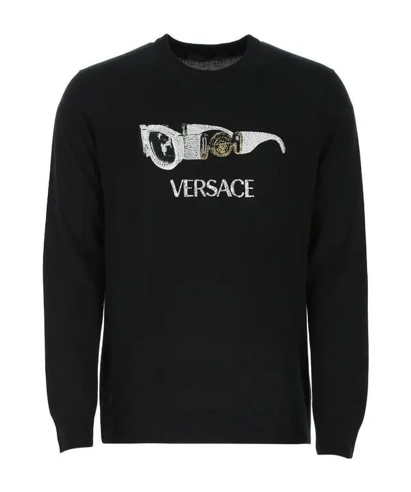 Versace Logo Print Crew Neck Long Sleeve Sweater