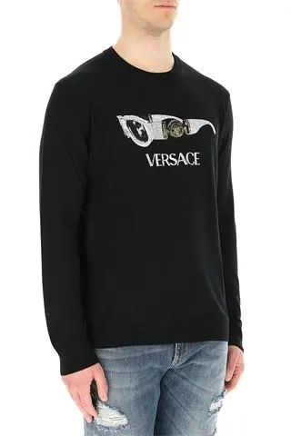 Versace Logo Print Crew Neck Long Sleeve Sweater