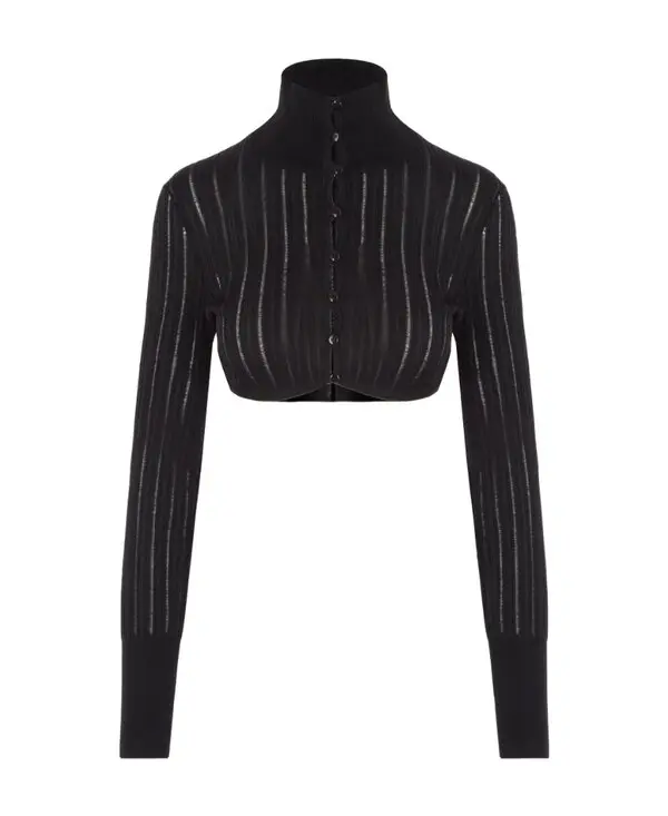 Alaïa Long-sleeved Short Knitted Cardigan - Black