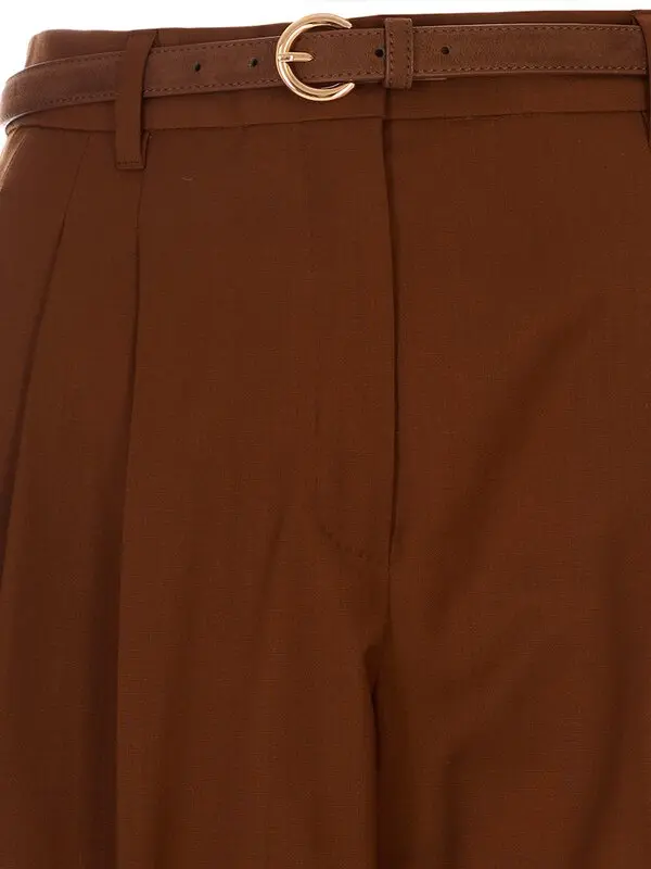 Max Mara Belted High-waisted Tapered Hem Pants - Chocolate-colored