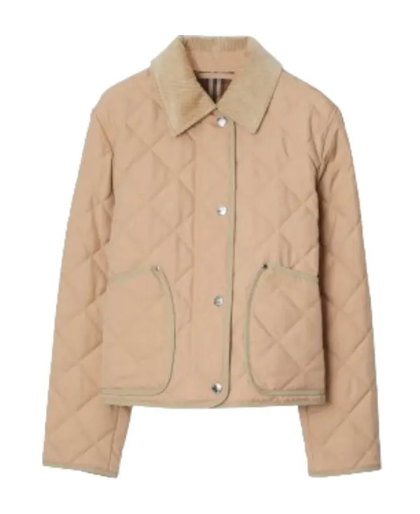 Burberry Quilted Long-sleeve Jacket With Corduroy Collar - Khaki