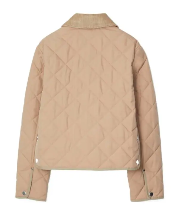 Burberry Quilted Long-sleeve Jacket With Corduroy Collar - Khaki