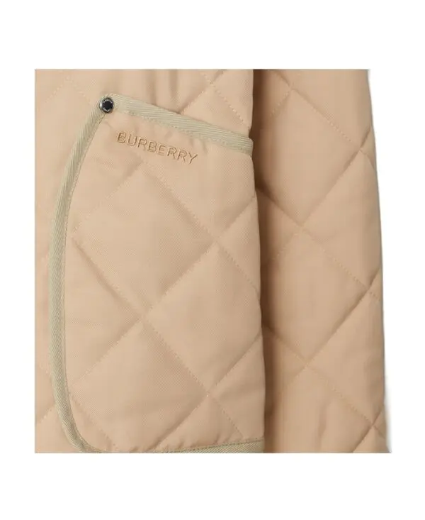 Burberry Quilted Long-sleeve Jacket With Corduroy Collar - Khaki