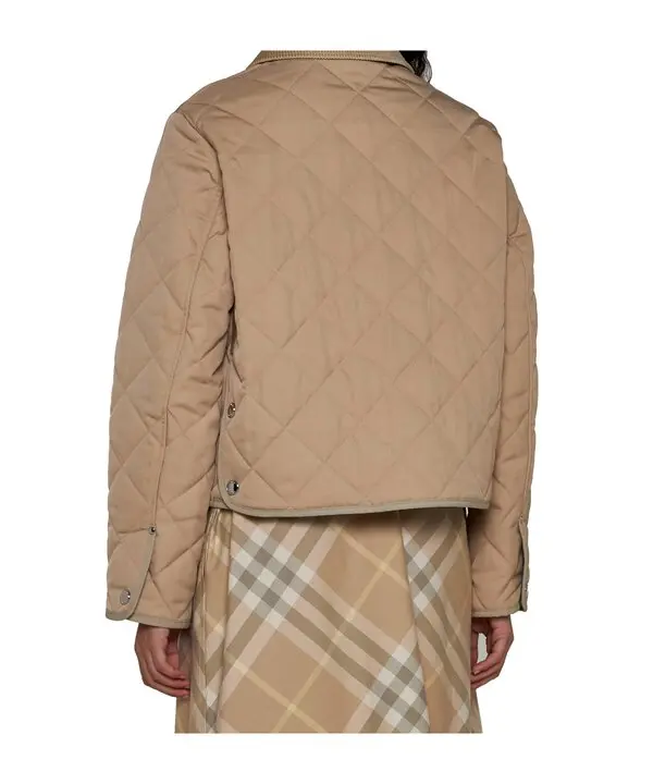 Burberry Quilted Long-sleeve Jacket With Corduroy Collar - Khaki