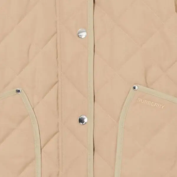 Burberry Quilted Long-sleeve Jacket With Corduroy Collar - Khaki