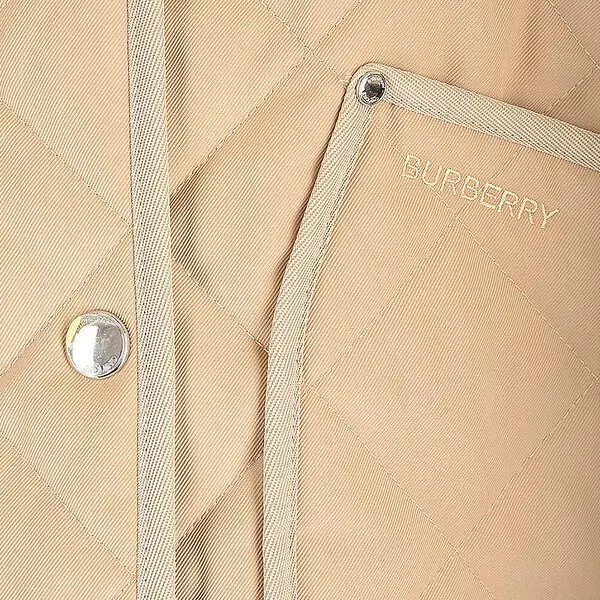 Burberry Quilted Long-sleeve Jacket With Corduroy Collar - Khaki