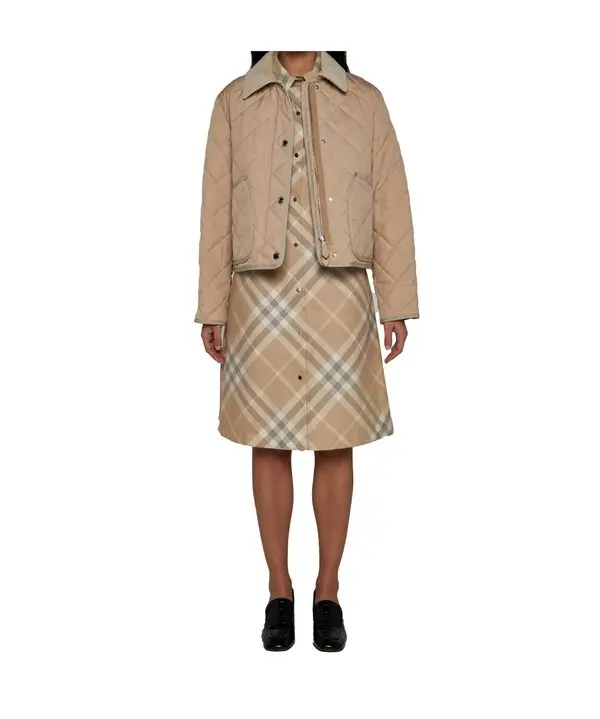 Burberry Quilted Long-sleeve Jacket With Corduroy Collar - Khaki