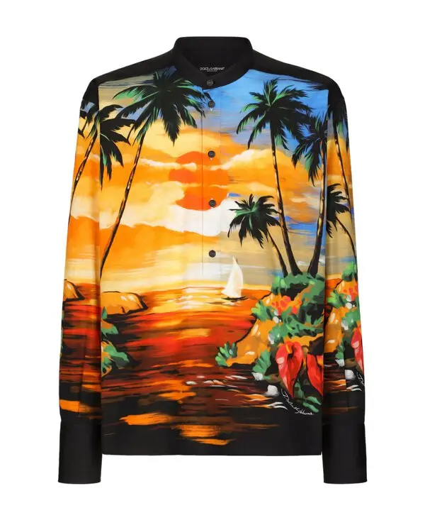 Dolce & Gabbana Sunset-print Collarless Shirt