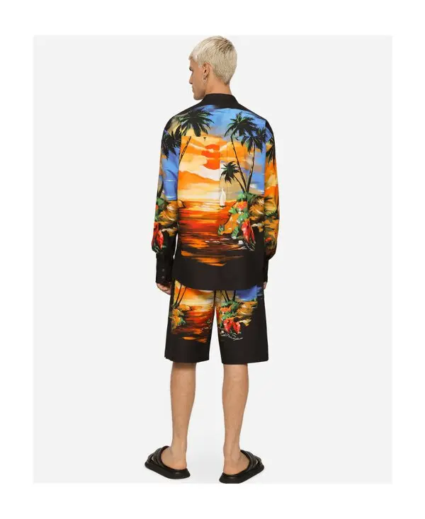 Dolce & Gabbana Sunset-print Collarless Shirt