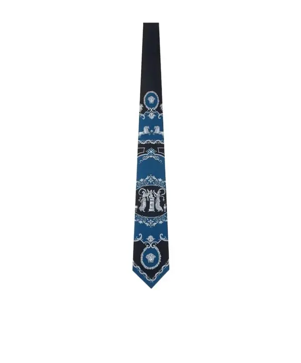 Versace Hall Of Heroes Printed Neck Tie - Black/blue