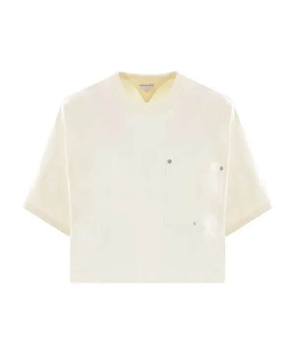 Bottega Veneta Cropped Crewneck T-shirt With Pocket Detail - Chalk