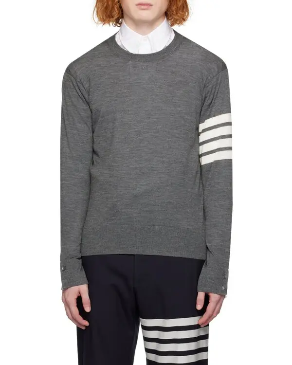 Thom Browne 4-bar Crewneck Pullover - Medium Gray
