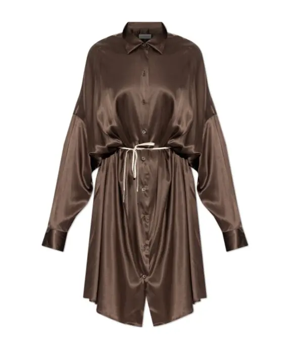 Dries Van Noten Long Sleeve Shirt Dress - Brown