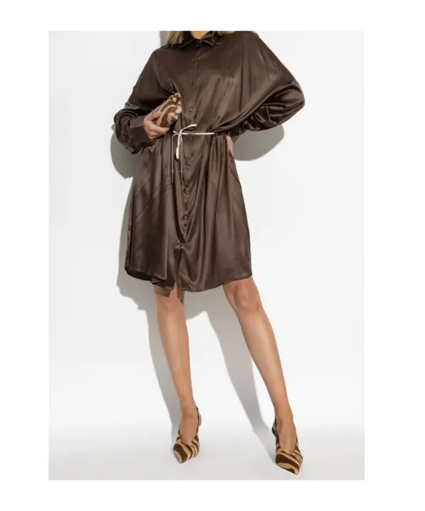 Dries Van Noten Long Sleeve Shirt Dress - Brown