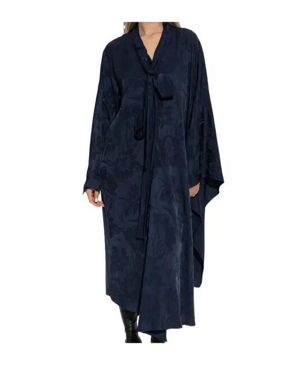 Balenciaga Floral Print Long Sleeve Tie Neck Dress