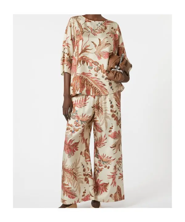 Max Mara Printed Silk Twill Relaxed Fit Trousers
