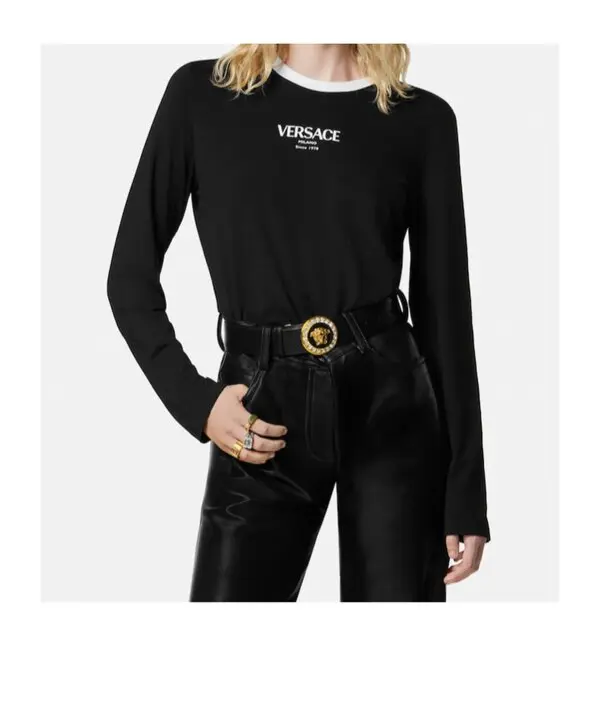 Versace Long Sleeve Crewneck Top - Black