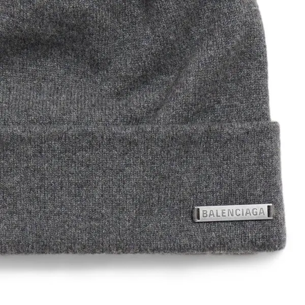 Balenciaga Logo Plaque Knitted Beanie - Grey