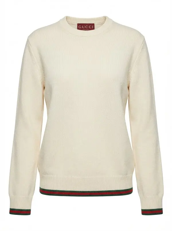 Gucci Trim Detailed Crewneck Knit Sweater - Ivory White