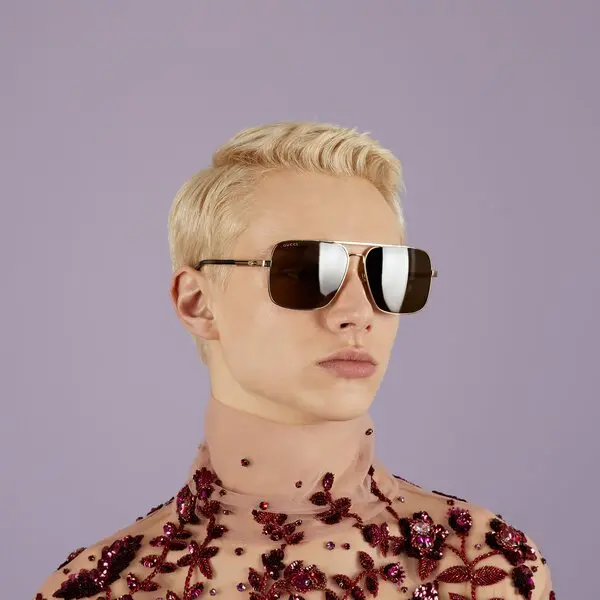 Gucci Navigator Frame Sunglasses With Enamel Web Stripes - Green