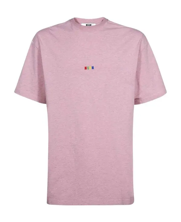 MSGM Logo Embroidered Crewneck T-shirt - Pink