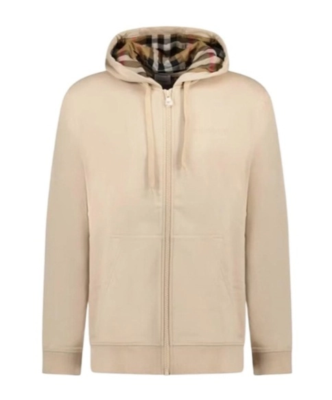 Burberry Cotton Blend Zip Hoodie With Drawstring Hood - No