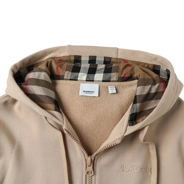 Burberry Cotton Blend Zip Hoodie With Drawstring Hood - No