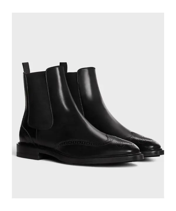 Celine Donavan Chelsea Boot With Brogues In Polished Bull
