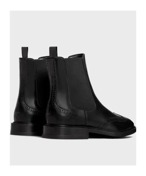 Celine Donavan Chelsea Boot With Brogues In Polished Bull