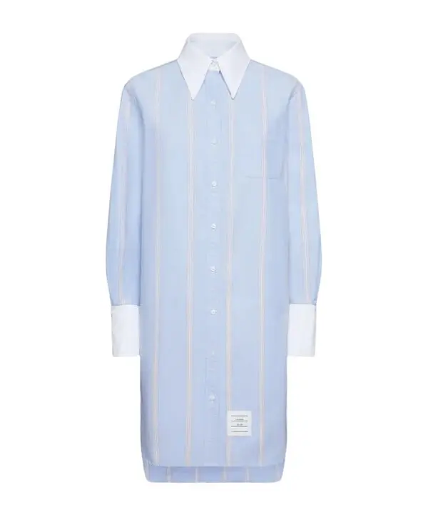 Thom Browne Collared Long-sleeved Striped Dress - Blue