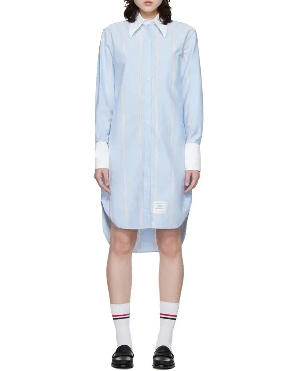 Thom Browne Collared Long-sleeved Striped Dress - Blue