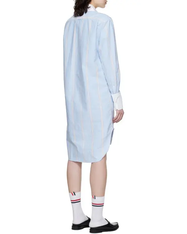 Thom Browne Collared Long-sleeved Striped Dress - Blue