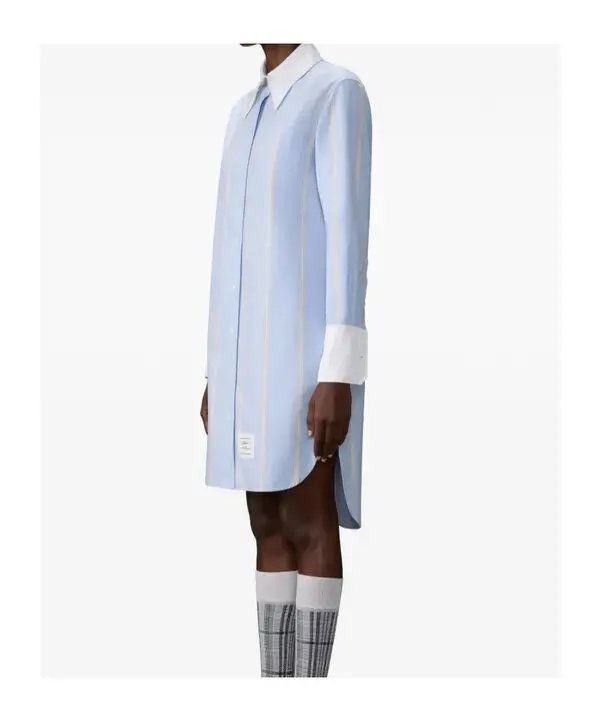 Thom Browne Collared Long-sleeved Striped Dress - Blue