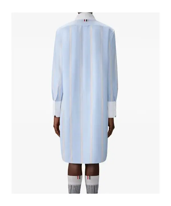 Thom Browne Collared Long-sleeved Striped Dress - Blue
