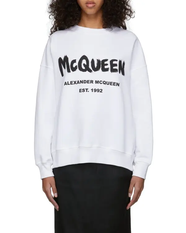 Alexander McQueen Logo Printed Crewneck Sweatshirt - White