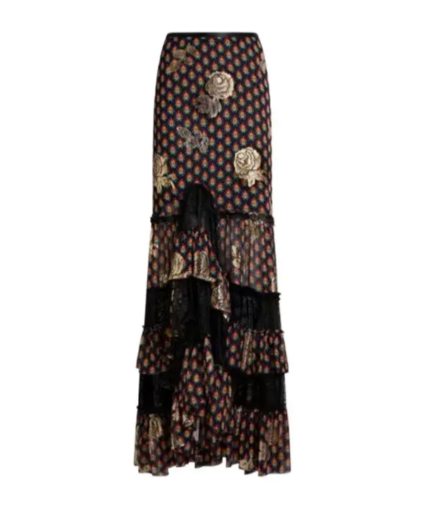 Etro Rose Patterned Asymmetric Midi Skirt