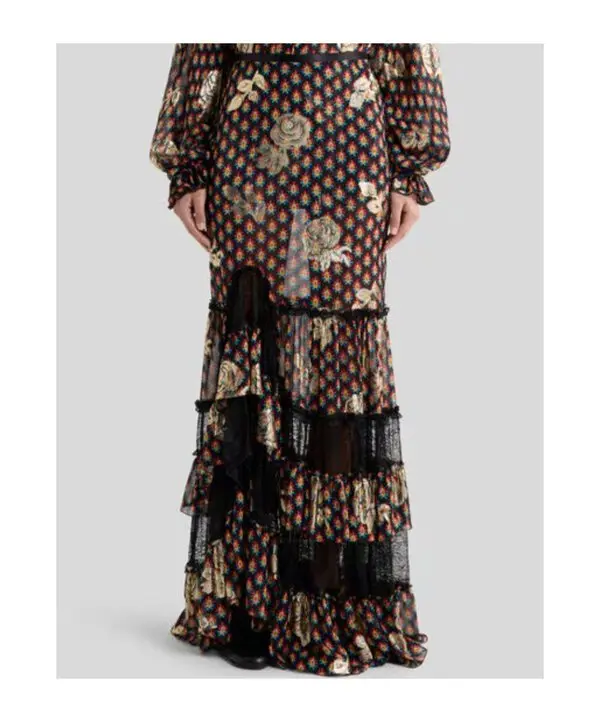 Etro Rose Patterned Asymmetric Midi Skirt