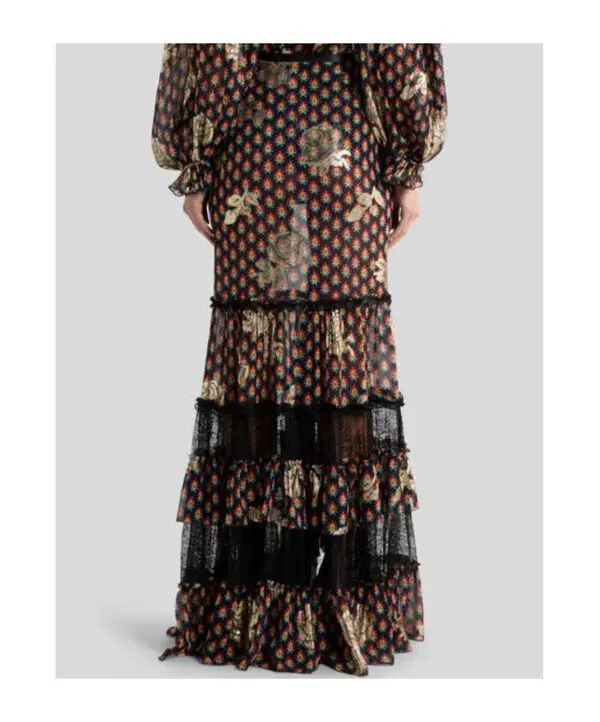 Etro Rose Patterned Asymmetric Midi Skirt